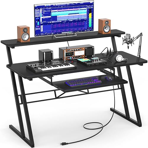 Armocity Music Studio Desk, Music Production Workstation with Power ...