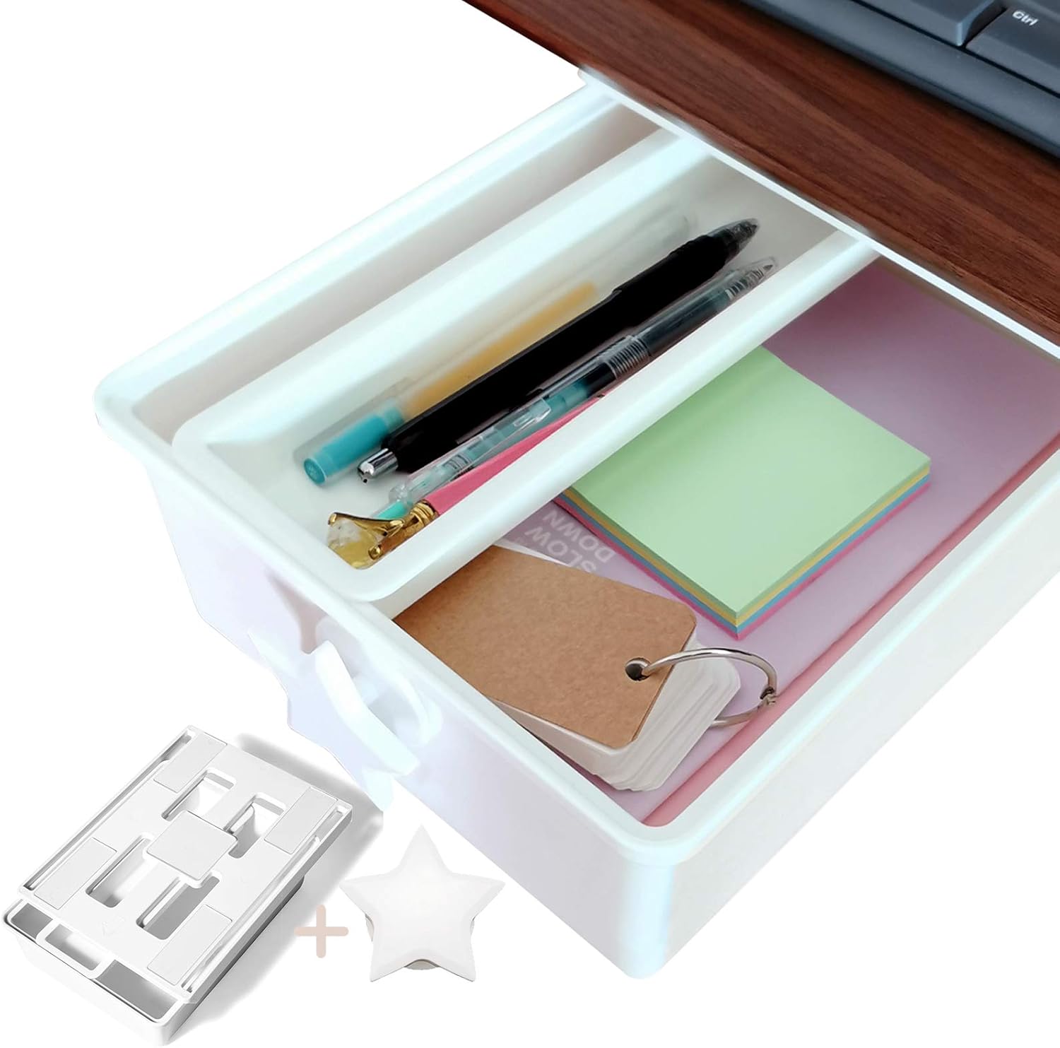 DailyTreasures Large Capacity Under Desk Drawer, Hidden Self-Adhesive ...