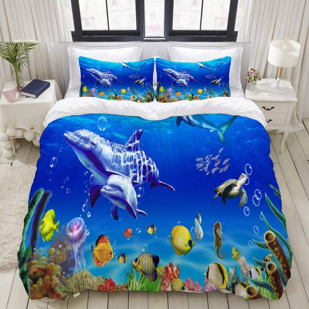 MIGAGA Bedding Bedrucktes Bettbezug-Sets,Unterwasser Delfin ...
