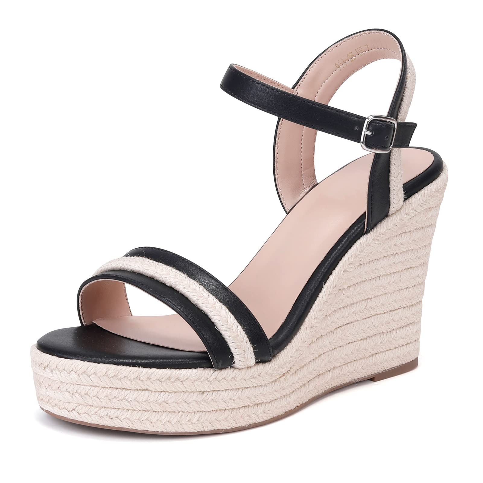 Classic Wedge Heels for Women, Platform Wedge Sandals Ankle Strap Round ...