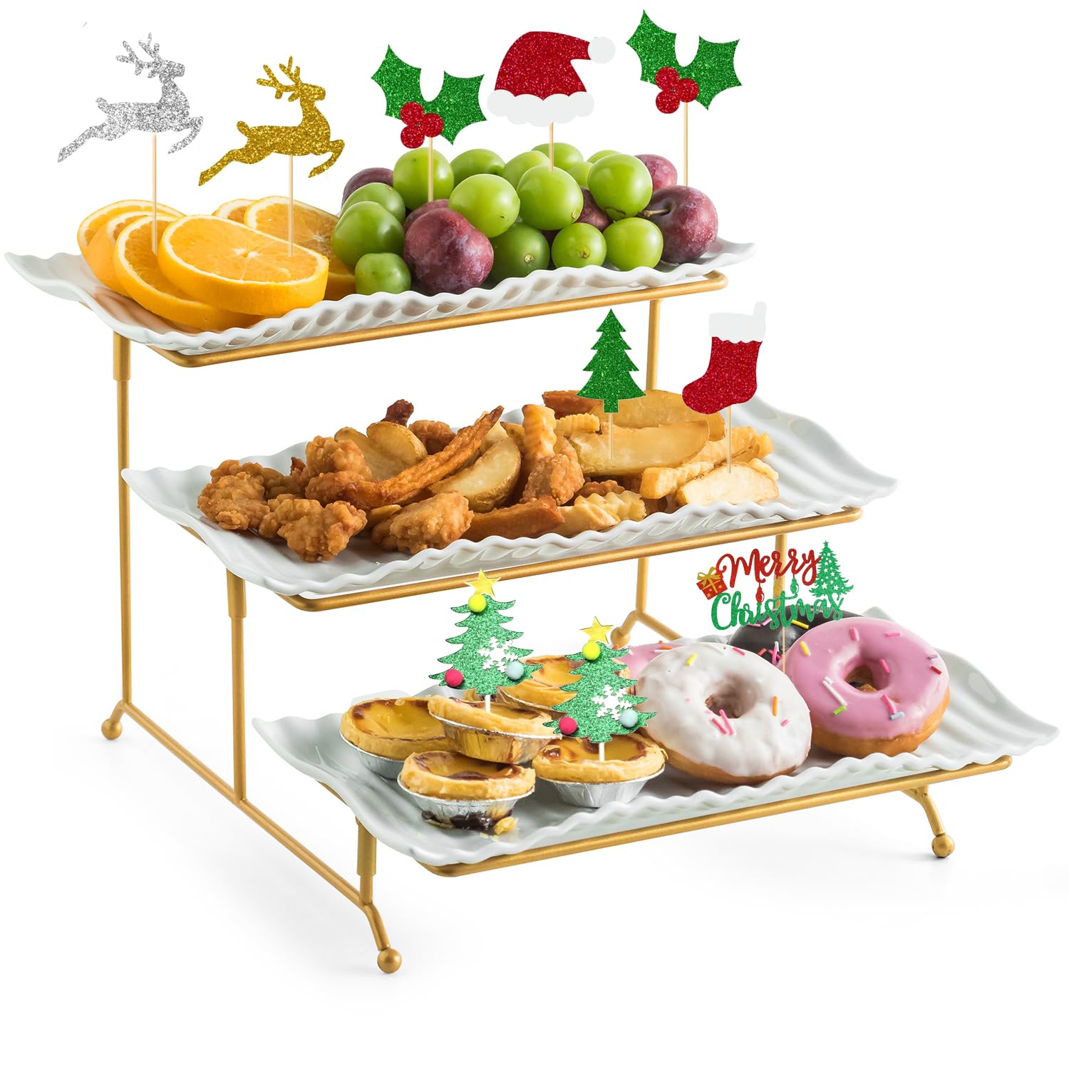 LAUCHUH 3 Tier Trays Stand, Porcelain Serving Trays Collapsible ...