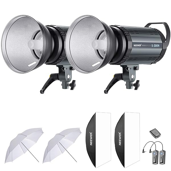 Neewer 600W Studio Strobe Flash Photography Lighting Kit:(2) 300W ...