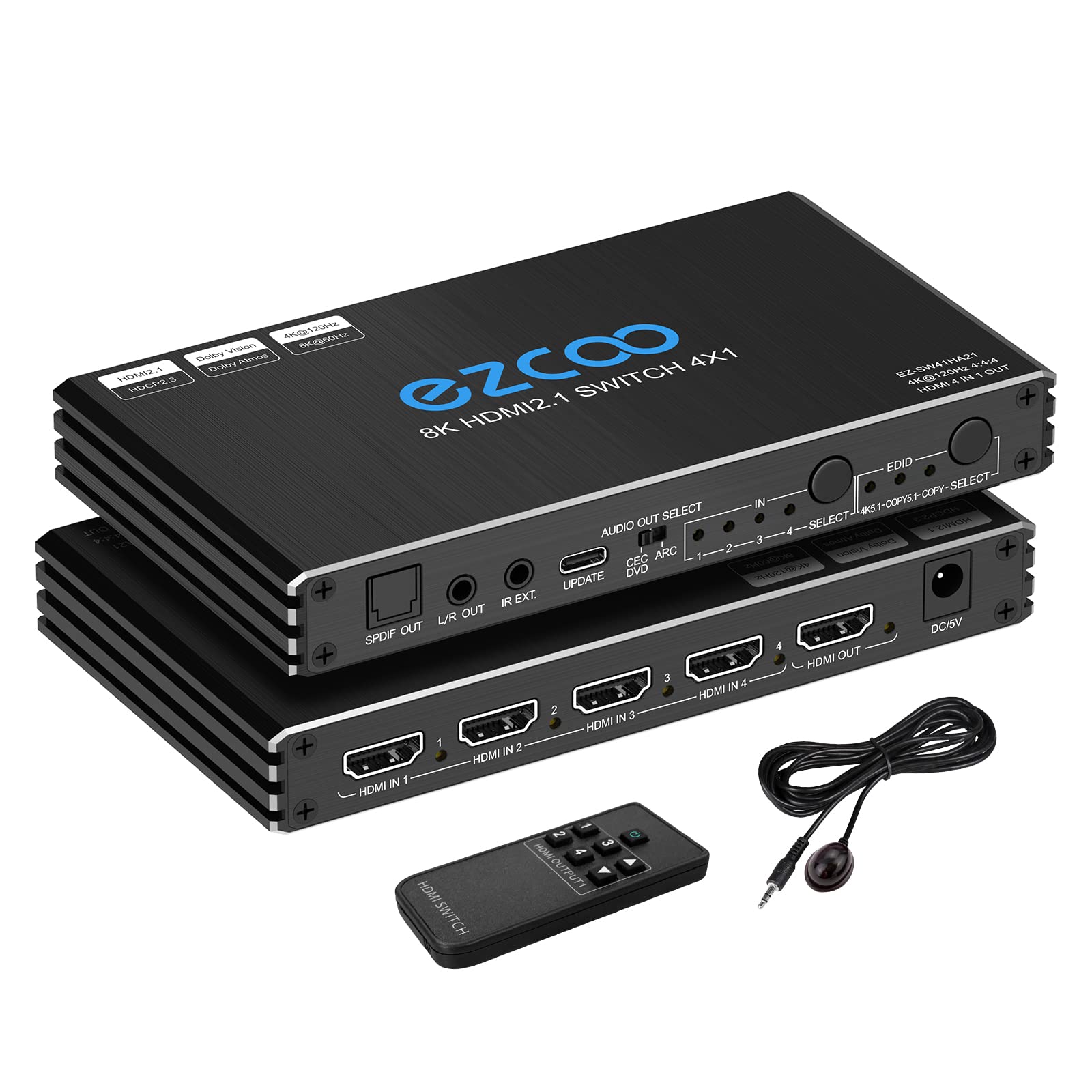 HDMI Switch 8K 4x1 120Hz 48Gbp, HDCP 2.3,ARC,VRR,CEC,HDMI Switcher 4 in ...