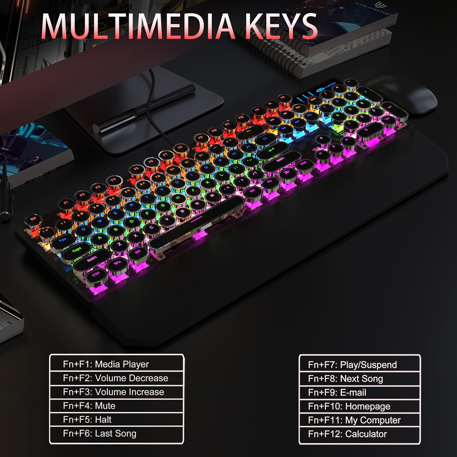 Mua Camiysn Typewriter Style Mechanical Gaming Keyboard, Black Retro ...