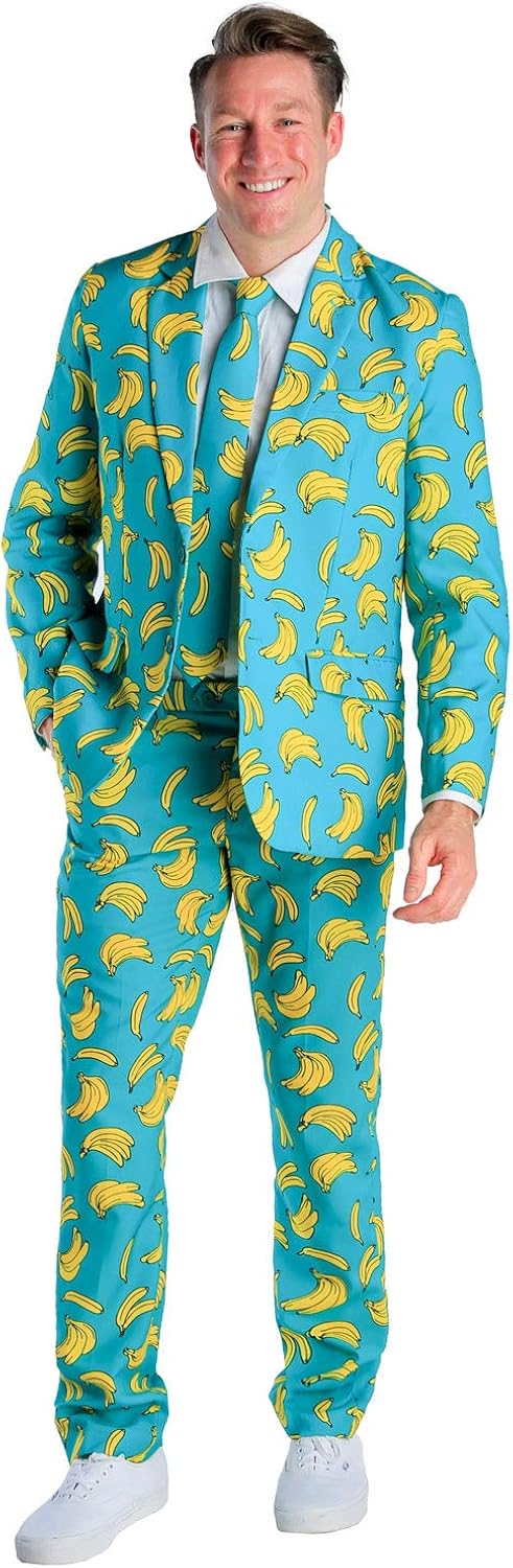 Men's Summer Suit Havana Banana Pattern Blazer+Tie and Pants - (Blazer ...