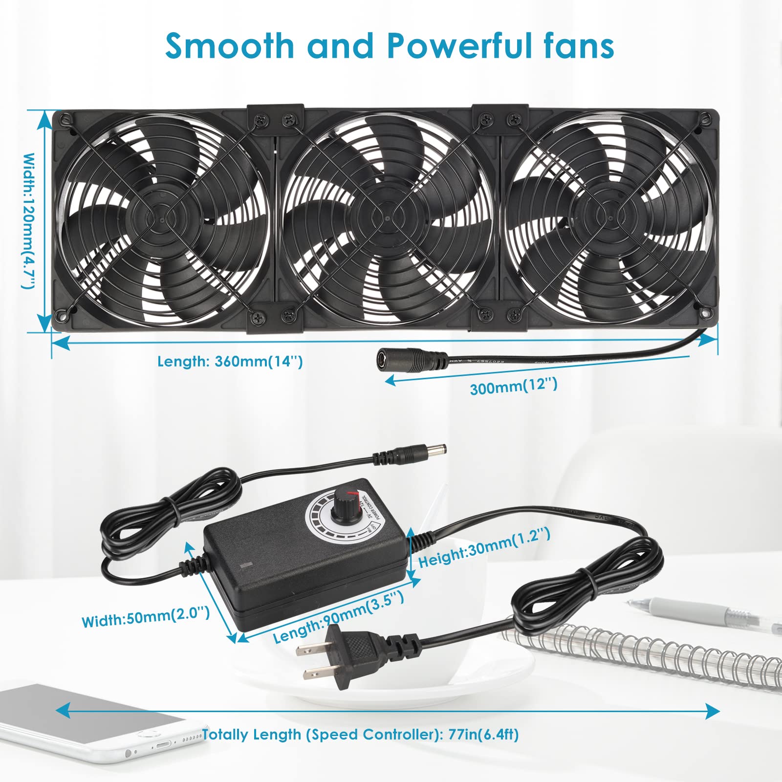 Mua 3 x 120mm Computer Fan with AC Plug 110V - 240V, High CFM Computer ...