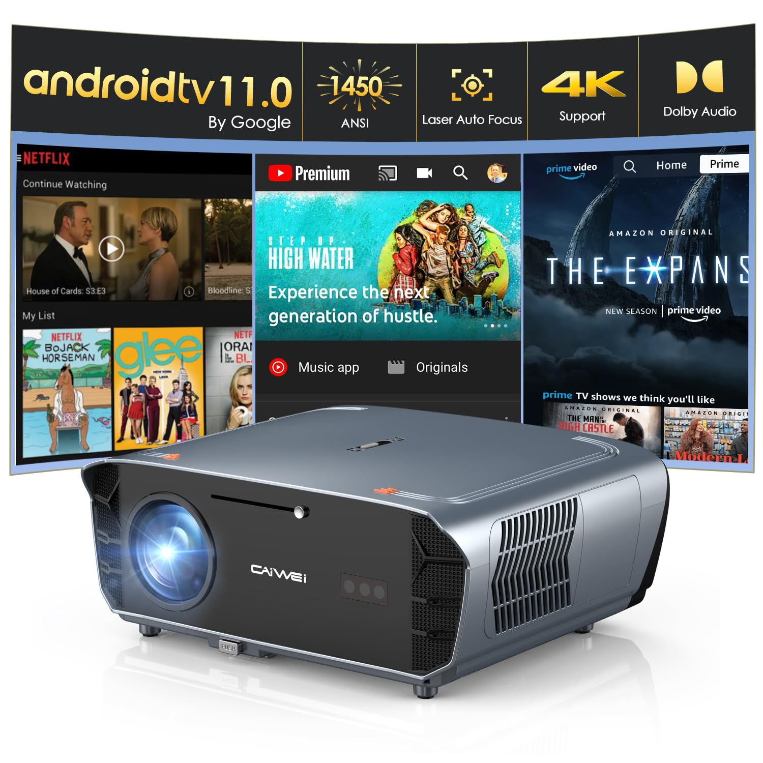 4K Smart Projector with Netflix Certified,Android 11,WIFI6&Bluetooth ...