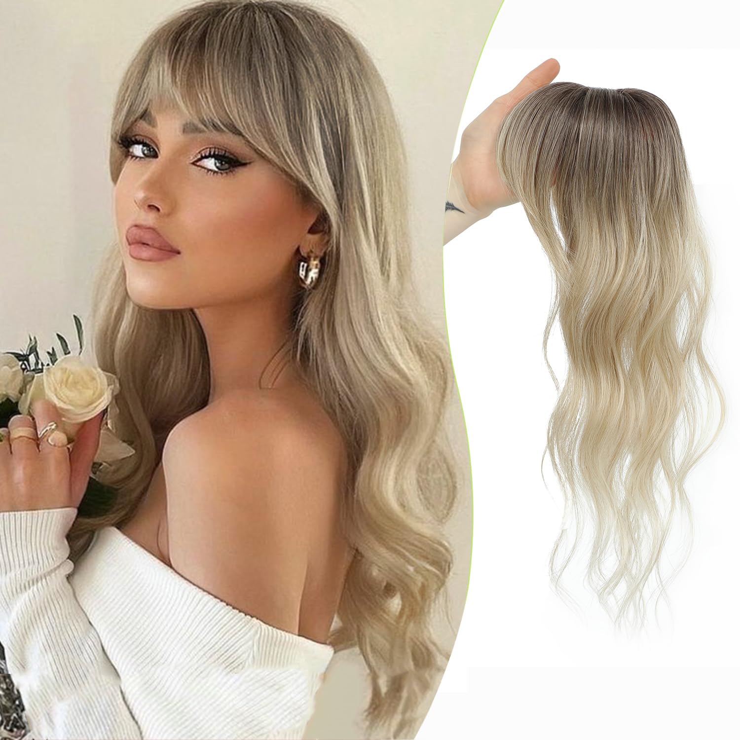 PANEWAY Mini Base Hair Topper with 360° Cover Wavy Bangs Hair Clip on ...