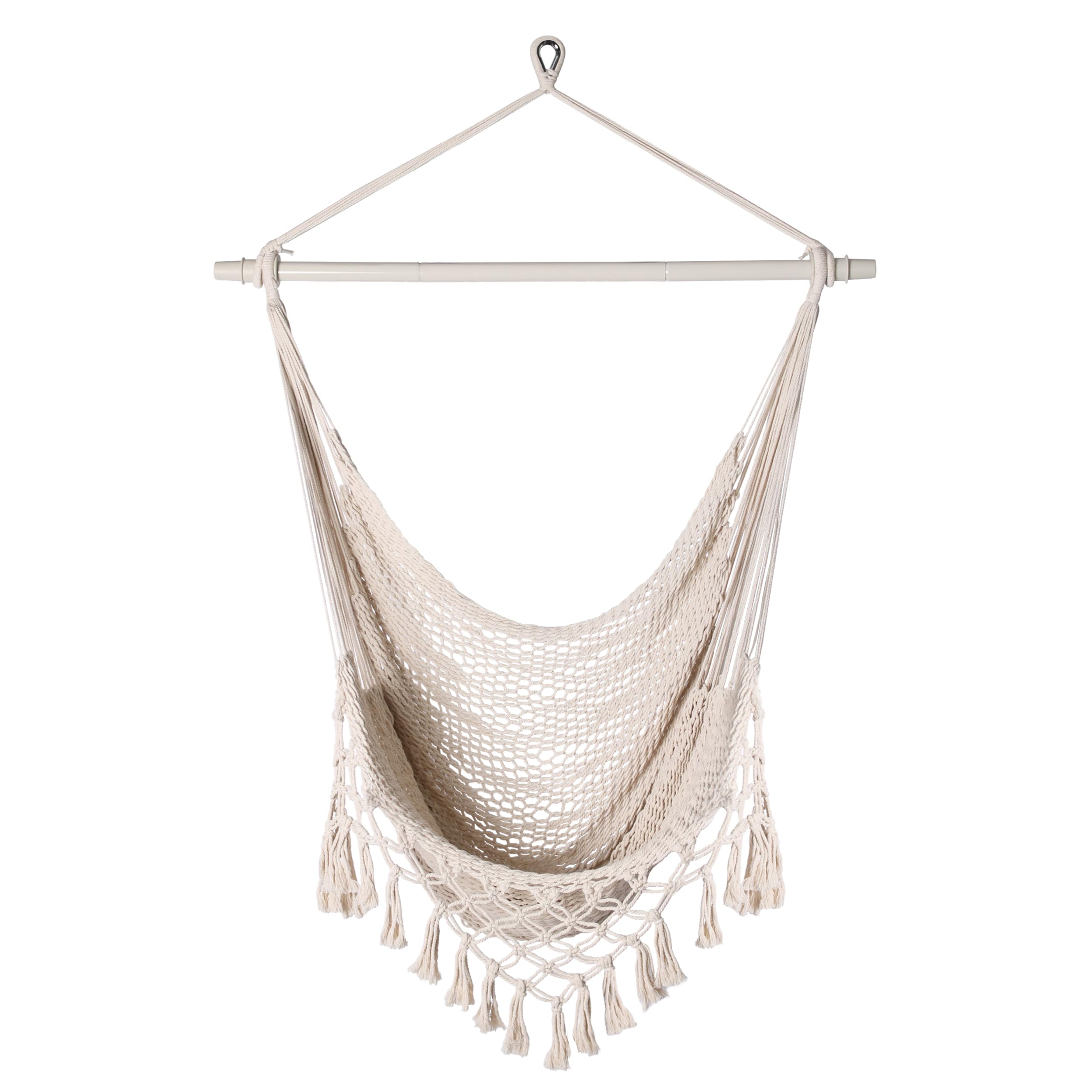 Handwoven Cotton Rope Hammock Chair with Metal Spreader Bar, Boho ...