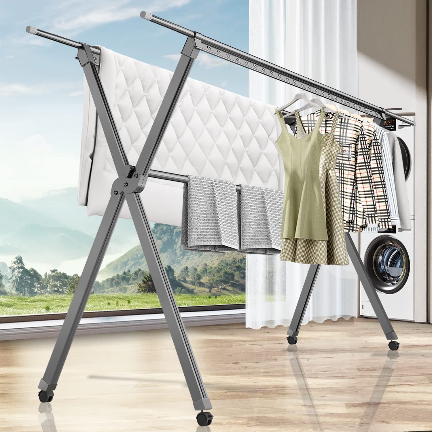 Mua HWAJAN 90 Inches Folding Clothes Drying Rack Indoor Outdoor ...