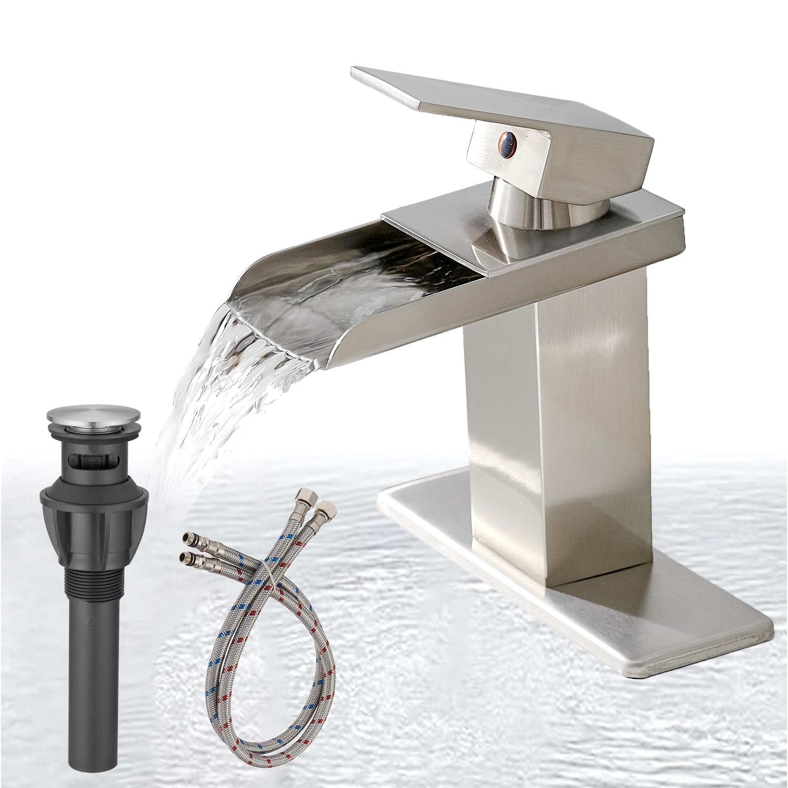 BATHLAVISH Waterfall Bathroom Sink Faucet, Brushed Nickel Bathroom ...