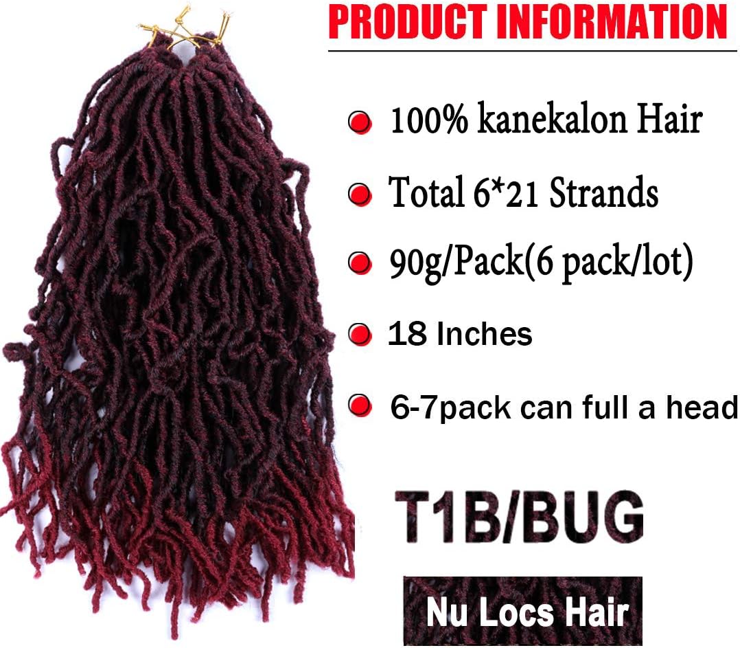 18 inch 6 Packs Nu Locs Faux Locs Crochet Hair Pre Looped Goddess Faux ...