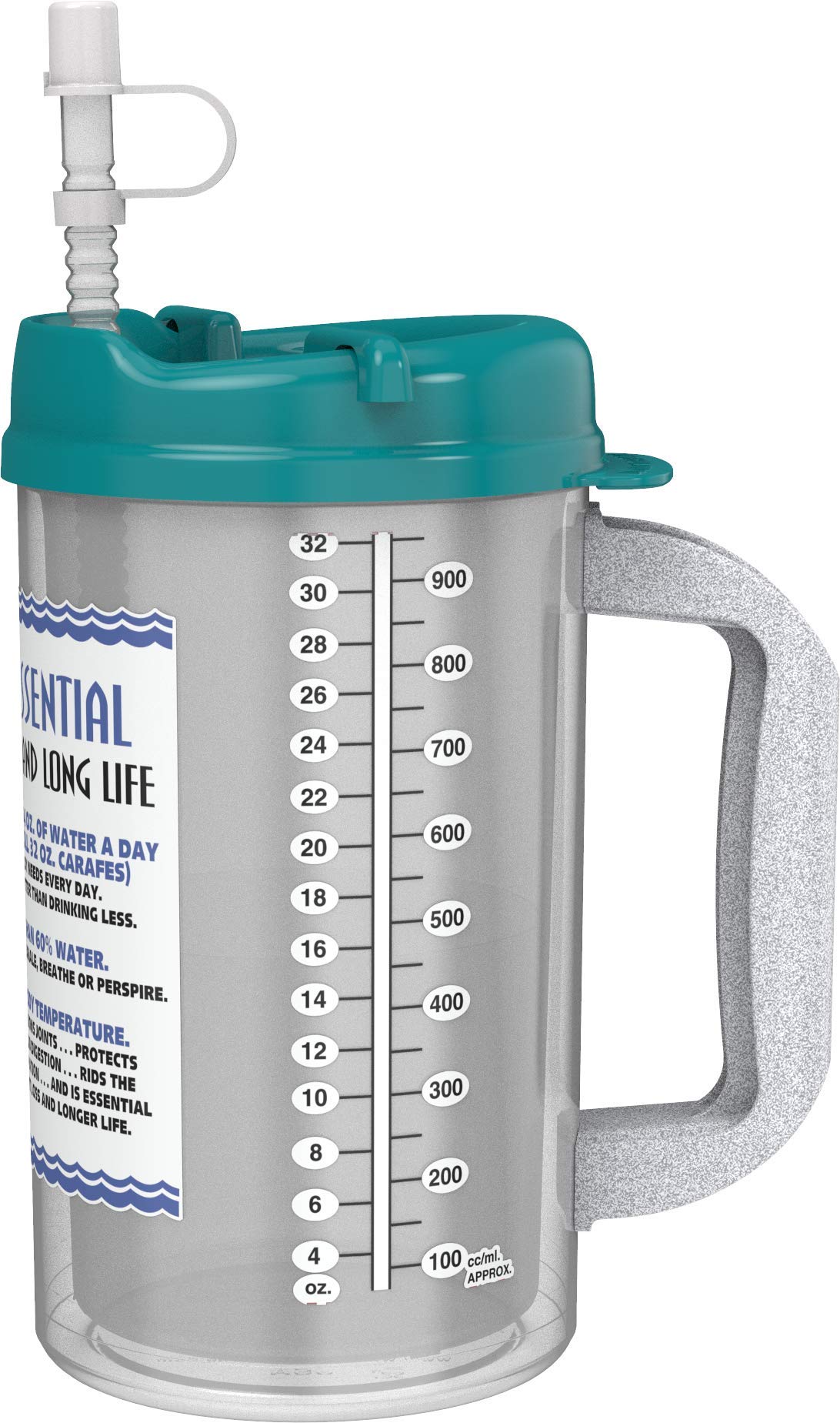 32 oz Insulated Cold Drink Hospital Mug with Teal Lid and Straw | Water ...
