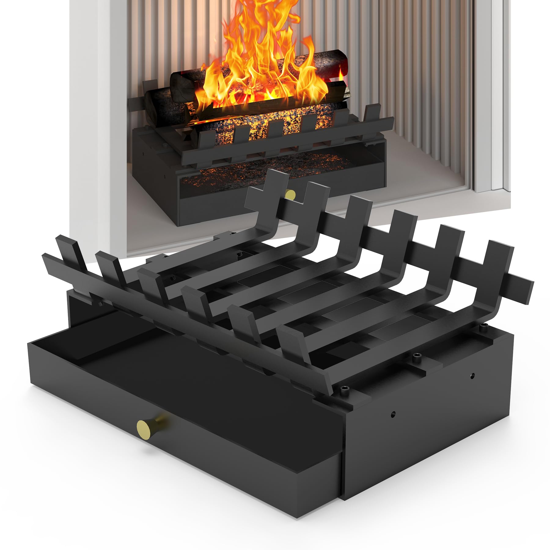 Air Jade Fireplace Grate with Ash Tray, 14" Wide Heavy Duty Wrought ...