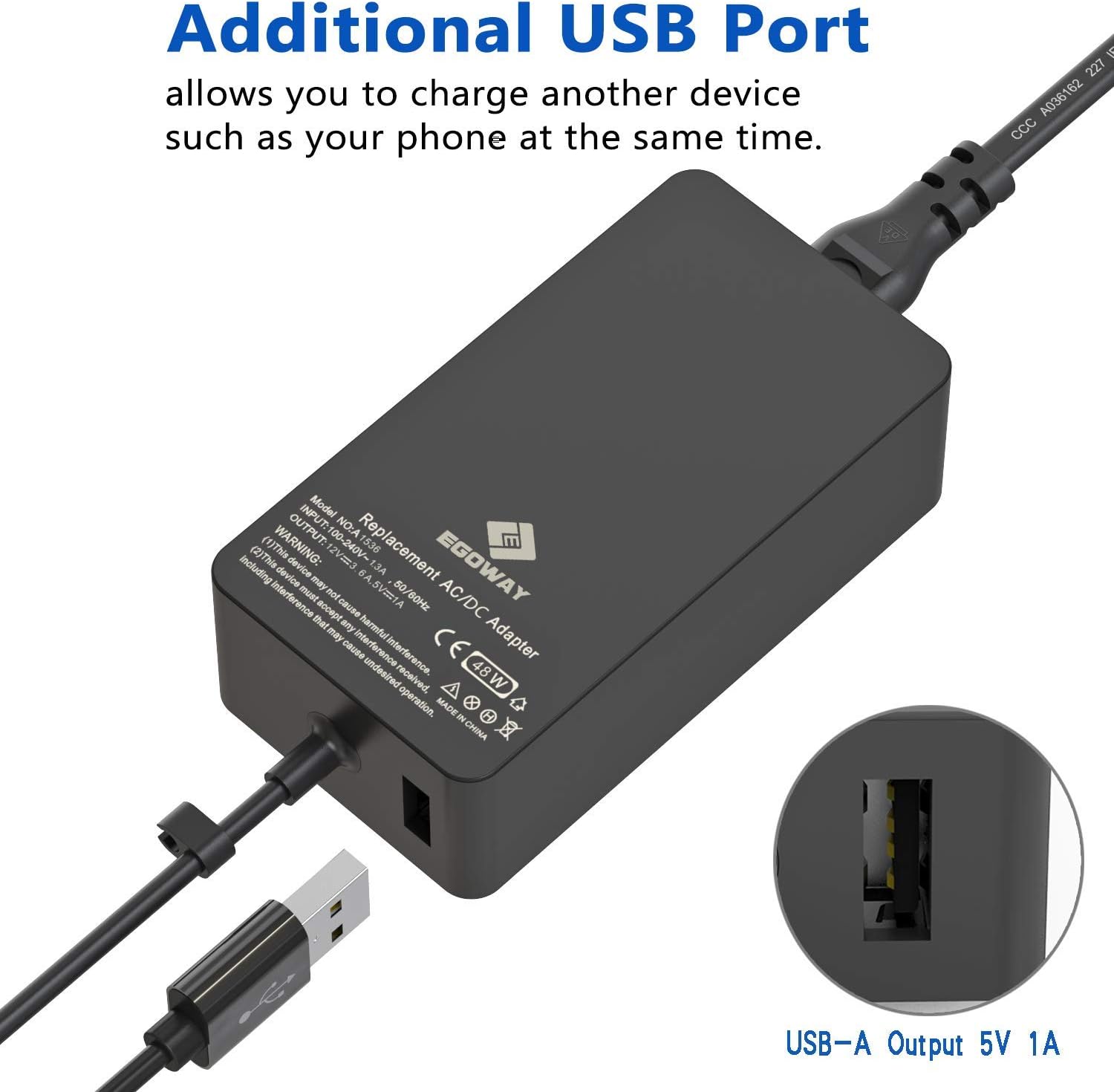 Surface Pro 2 Pro 1 Charger, E EGOWAY 48W 12V 3.6A Surface Power ...