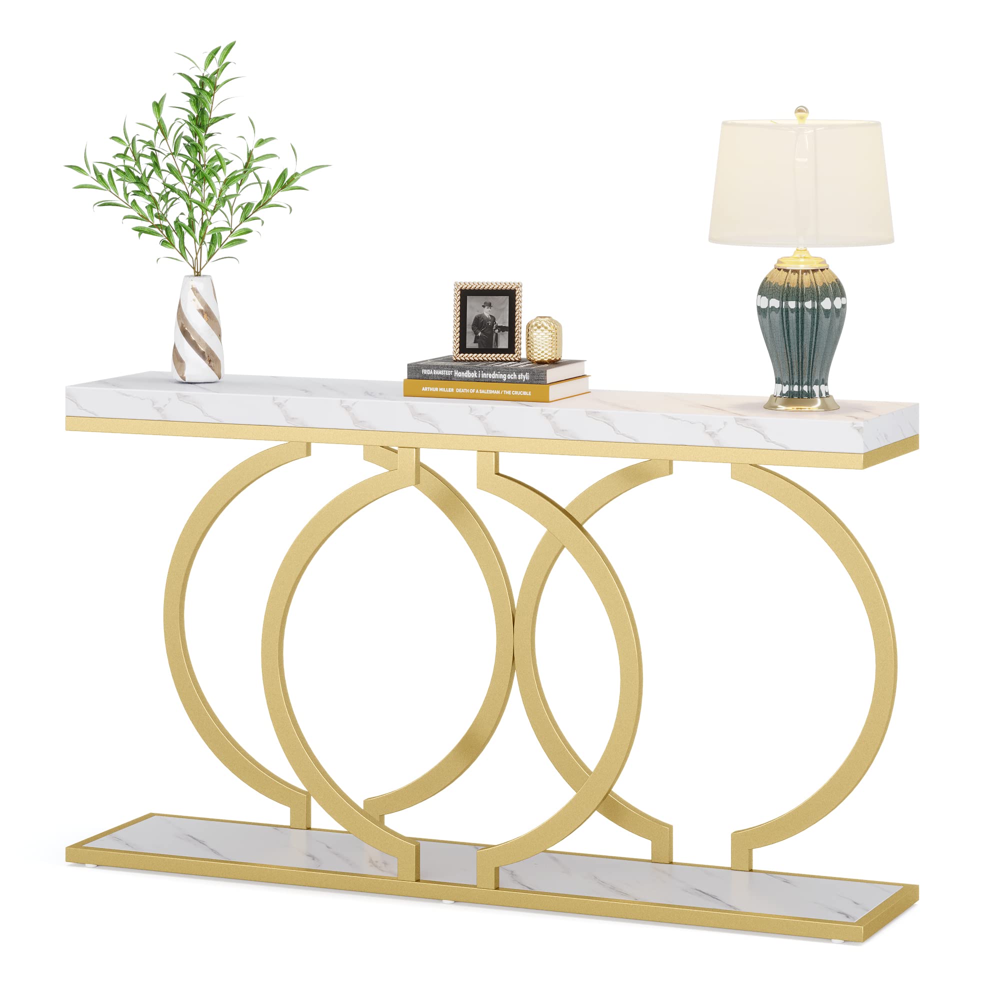 LITTLE TREE 55 inch Faux Marble Gold Console Table Modern Entryway ...