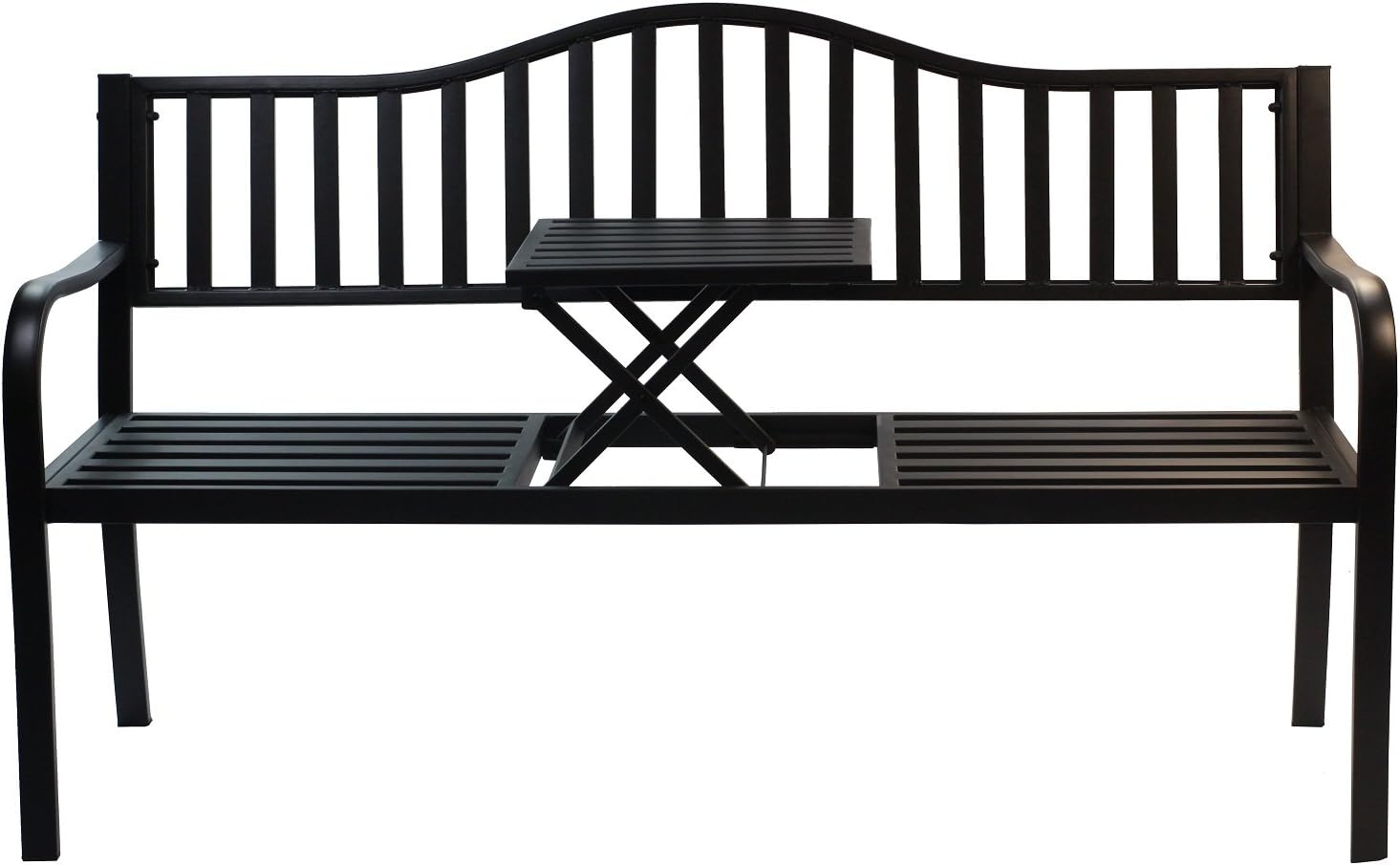 GOLDBEARUK Black Metal Outdoor Bench Retractable Table 150cm: Amazon.co ...