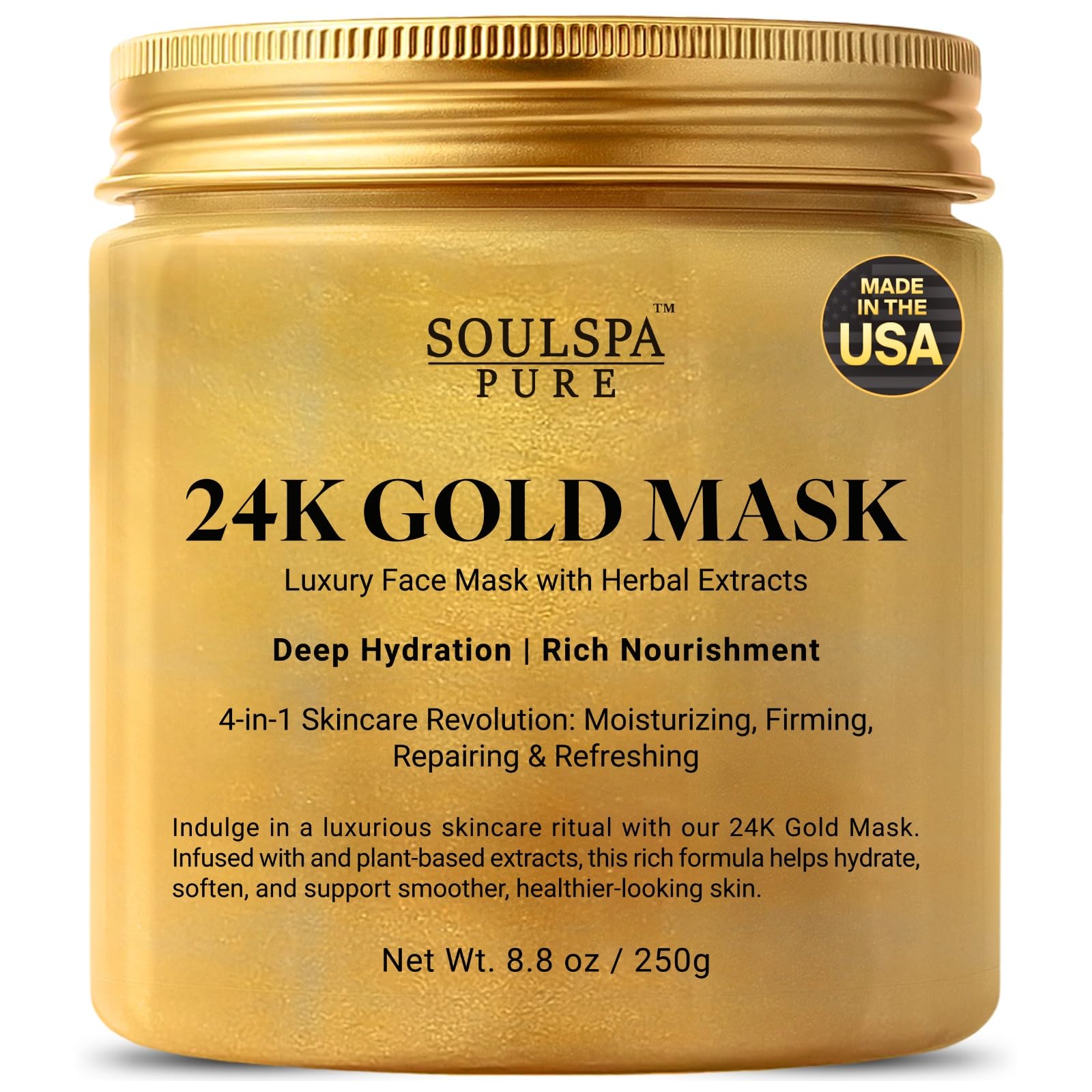 SOULSPA PURE 24K Gold Face Mask – Hydrating & Firming Facial Mask with Shea Butter, Hyaluronic ...