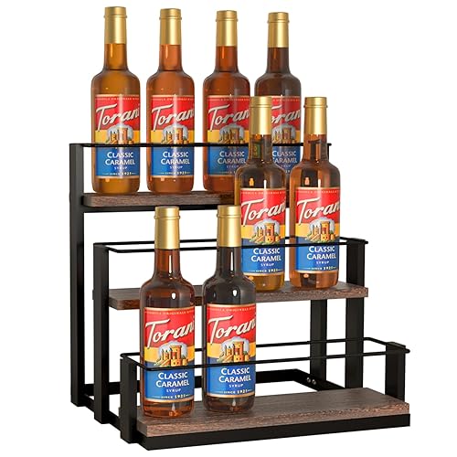 J JACKCUBE DESIGN Coffee Syrup Organizer Rack, Rustic Wood and Metal ...