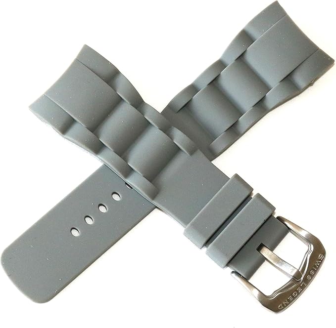 Swiss Legend 28MM Grey Silicone Rubber Watch Band w/Silver Stainless ...