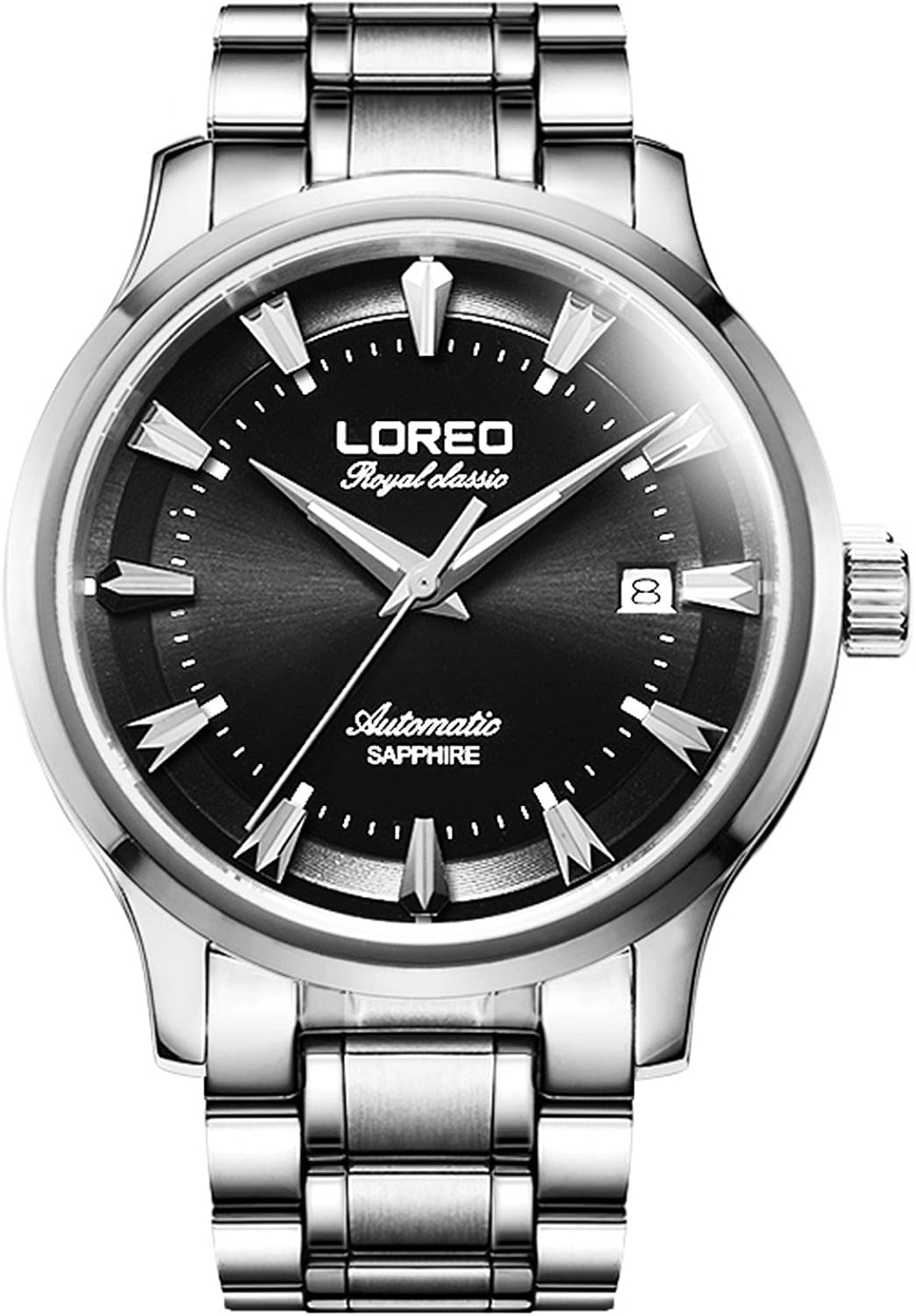 Amazon.com: LOREO Mens Automatic Sapphire Glass Silver Stainless Steel ...