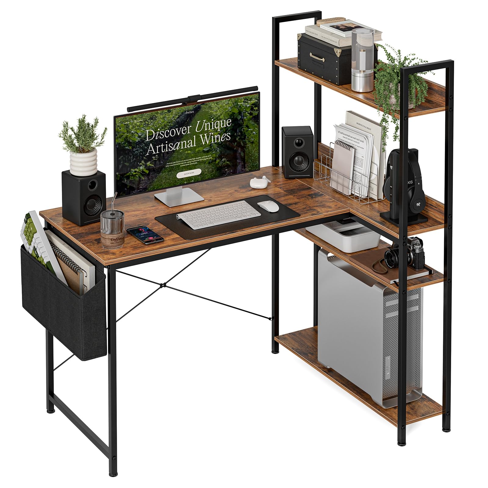 Grandder 47 Inch L Shaped Computer Desk with Reversible Storage Shelves ...