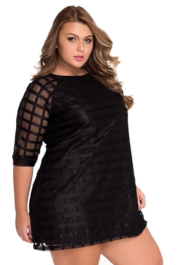 Netty Mesh Overlay Plus Size Mini Dress: Amazon.co.uk: Clothing