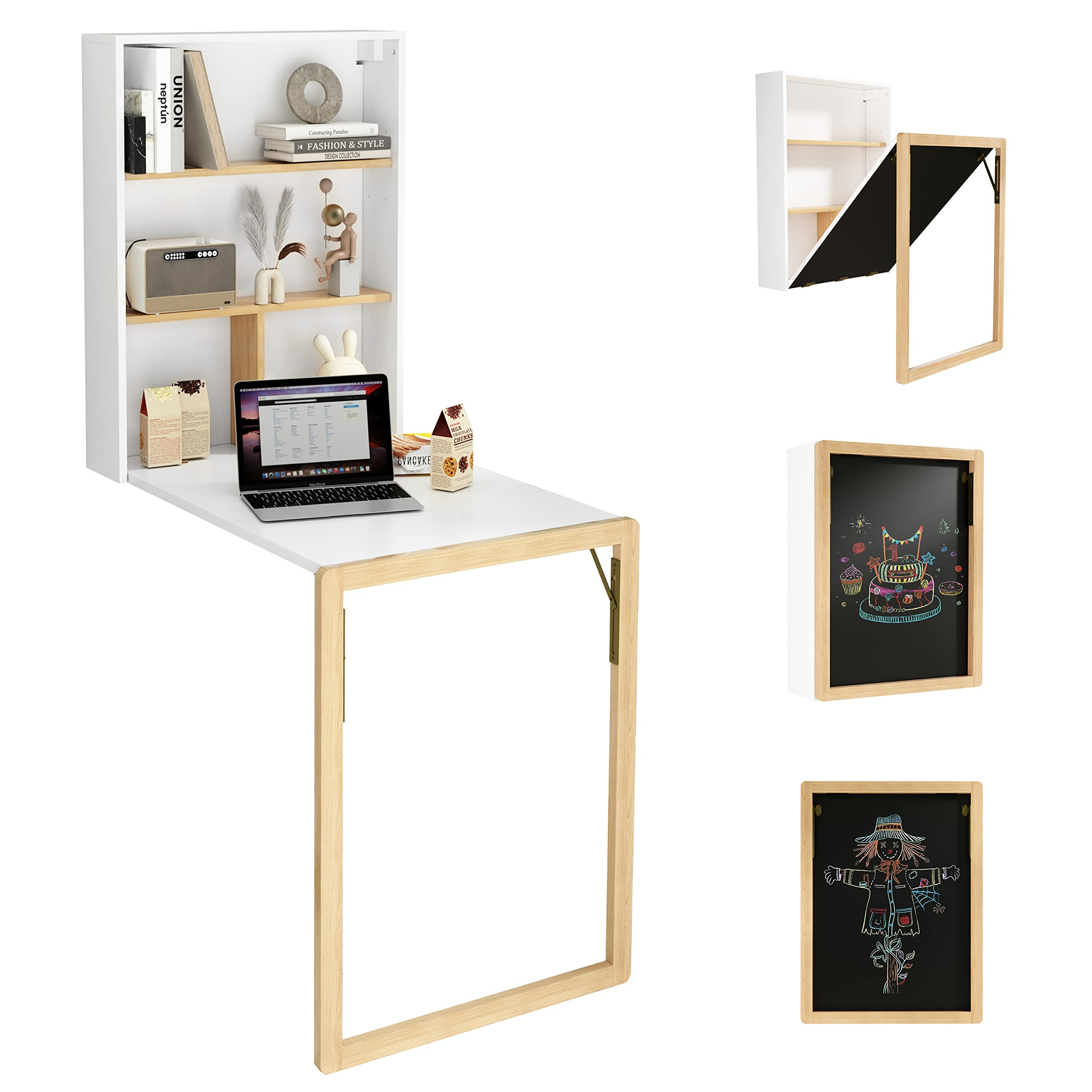 AZODY Folding Wall Mounted Desk, Floating Desk Table for Small Spaces ...