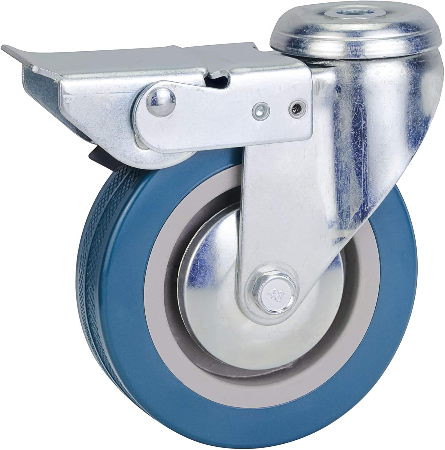 125mm Non Marking Grey Rubber Castors with Brakes – Bolt Hole Fitting ...