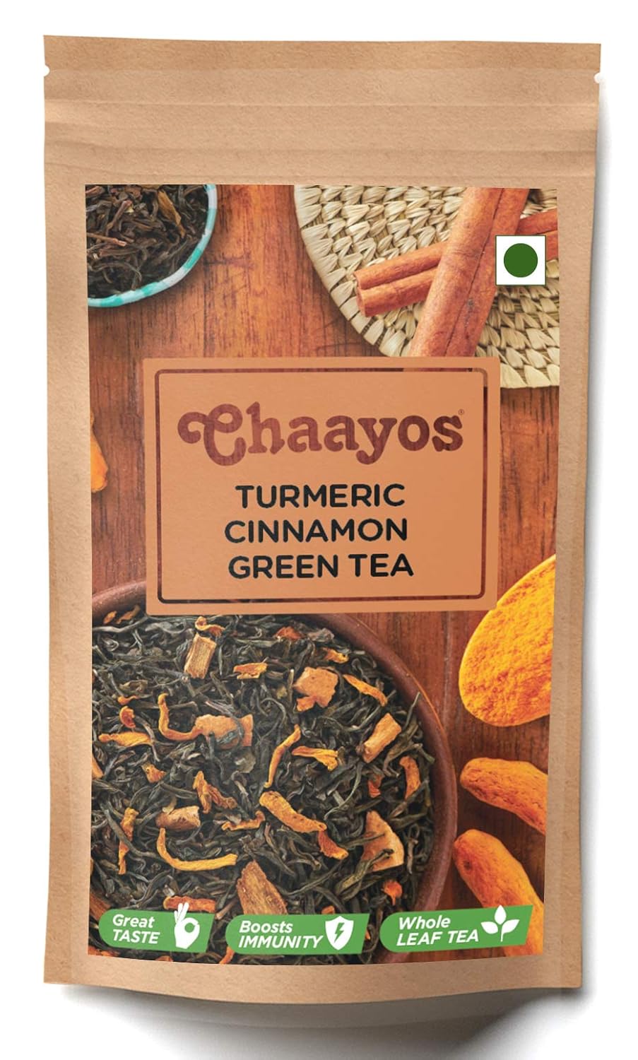 Chaayos Turmeric Cinnamon Green Tea Whole Leaf Loose Tea Immunity ...