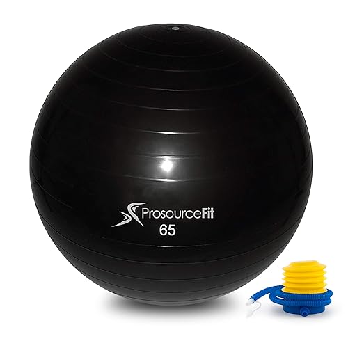ProsourceFit Stability Exercise Ball with Foot Pump, Black 65 cm, Anti ...