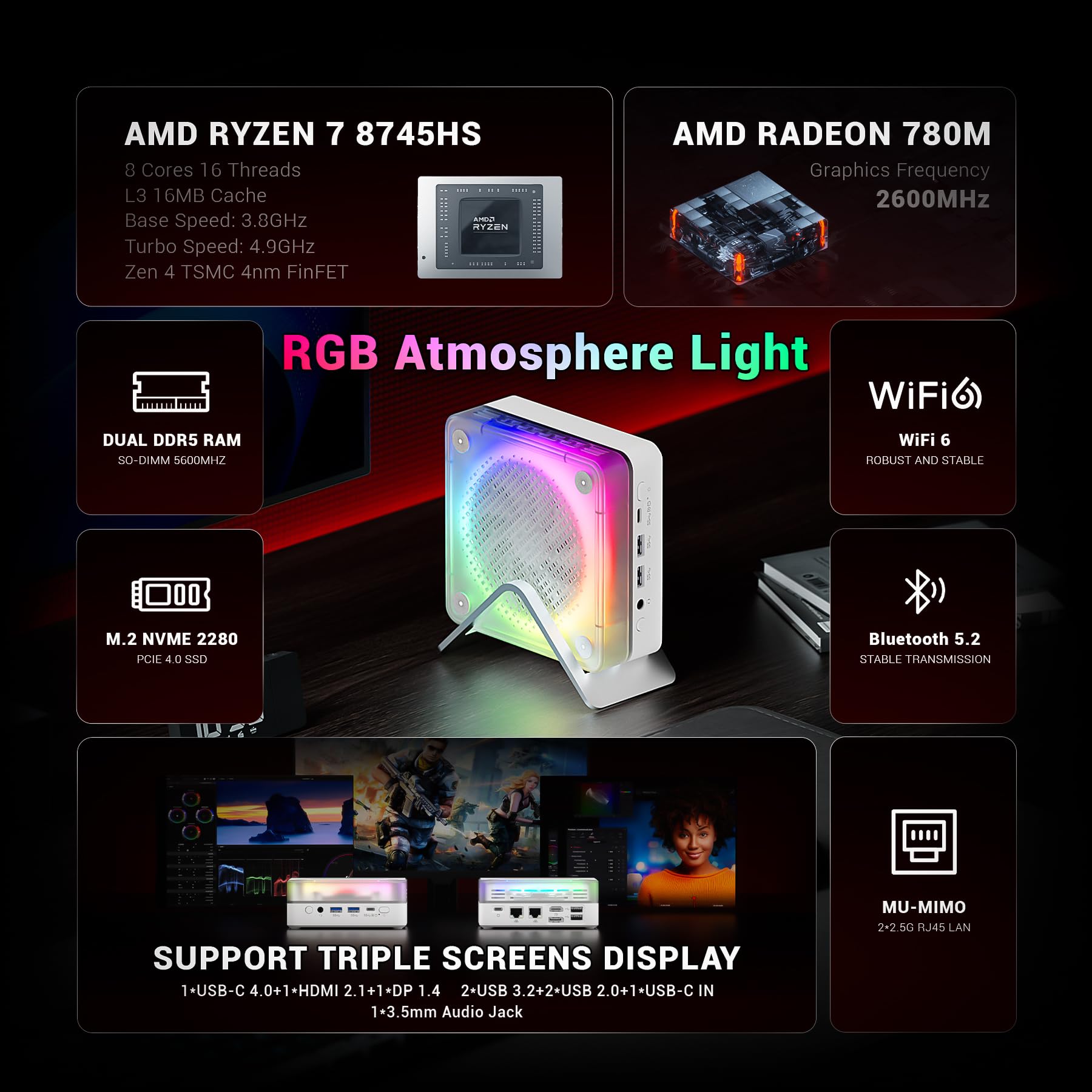 Mua FIREBAT Mini Gaming PC Computer【MN56】AMD Ryzen 7 8745HS(8C/16T, up ...