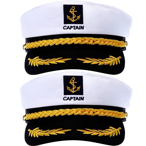 SATINIOR 2 Pieces Yacht Captain Hat Navy Sailor Ship Cap Boat Captain ...
