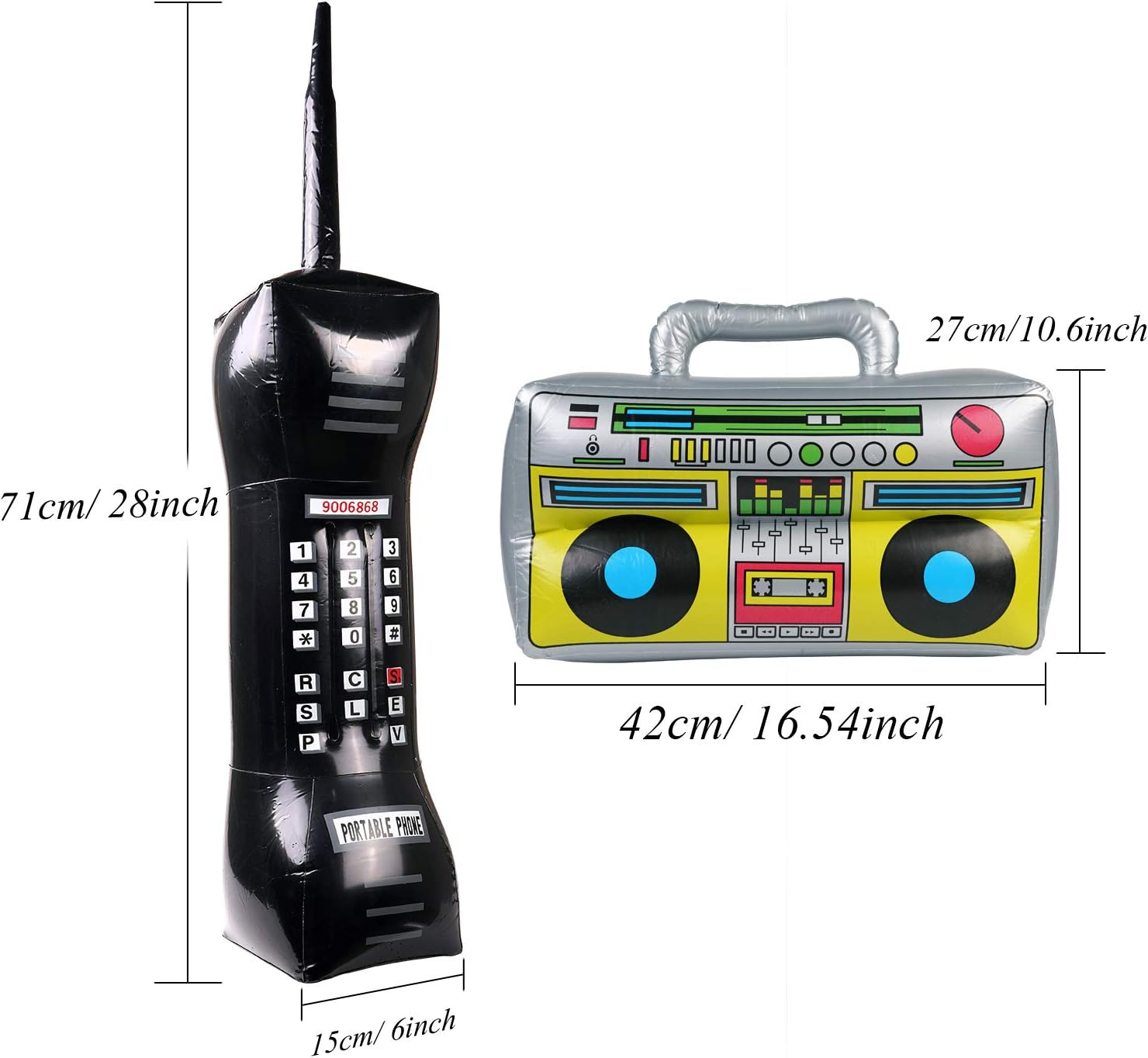 DERAYEE 2 Pieces Inflatable Boom Box and Blow up Retro Mobile Phone 80s ...