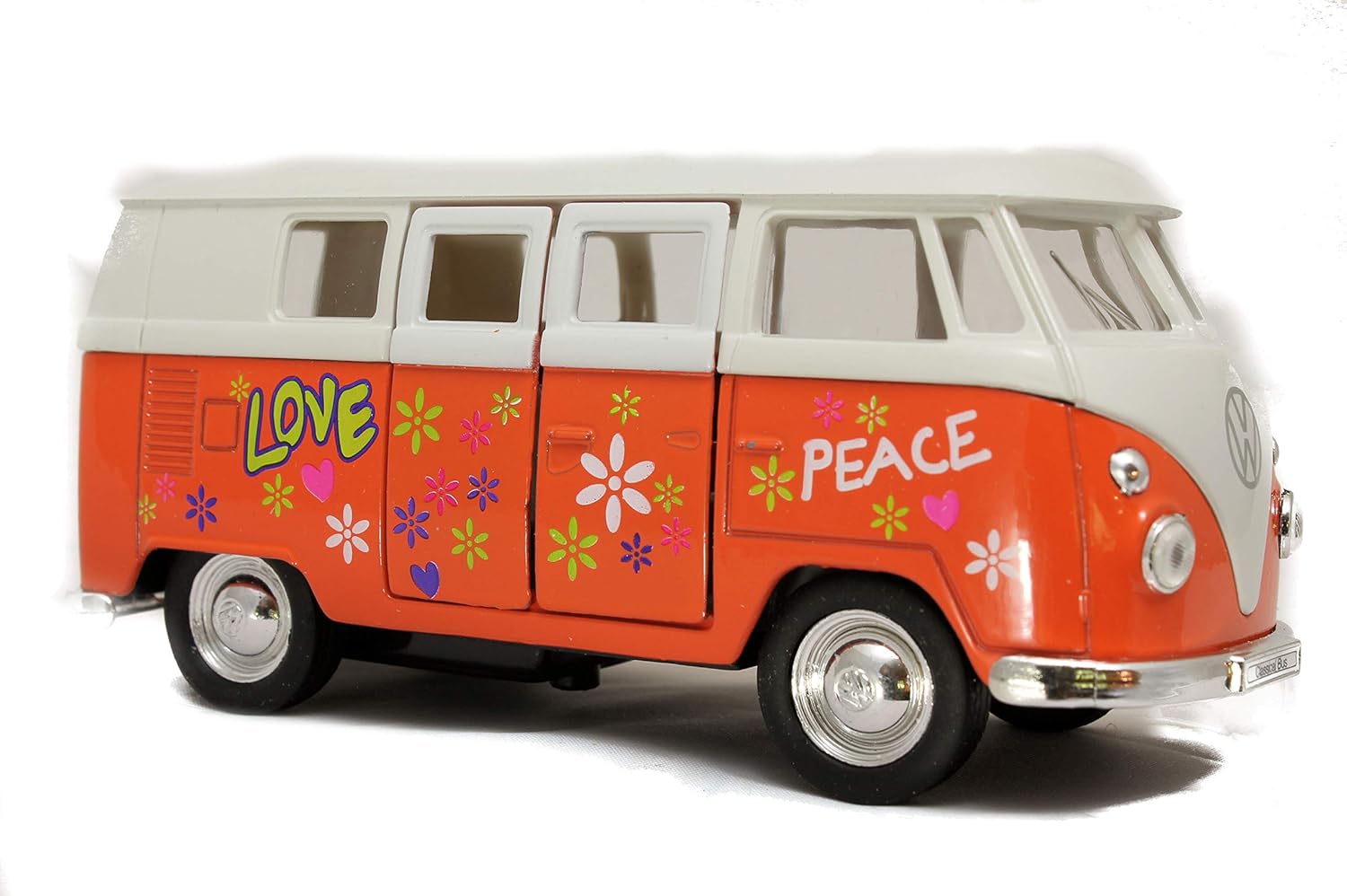Kinsmart Classic Hippie Bus Flower Power Model Car 12cm 1:32 Diecast ...