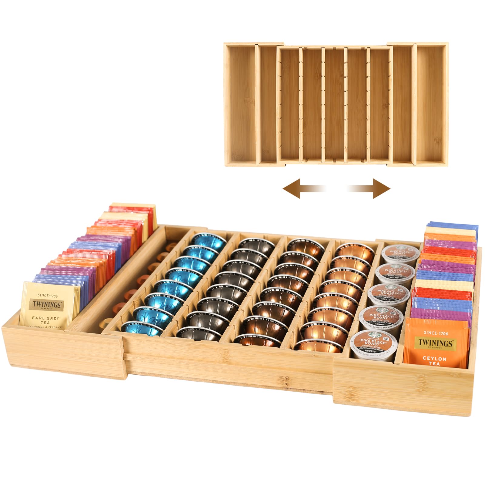 Extra Large Coffee Pod Holder Drawer Expandable Bamboo Coffee Pod ...