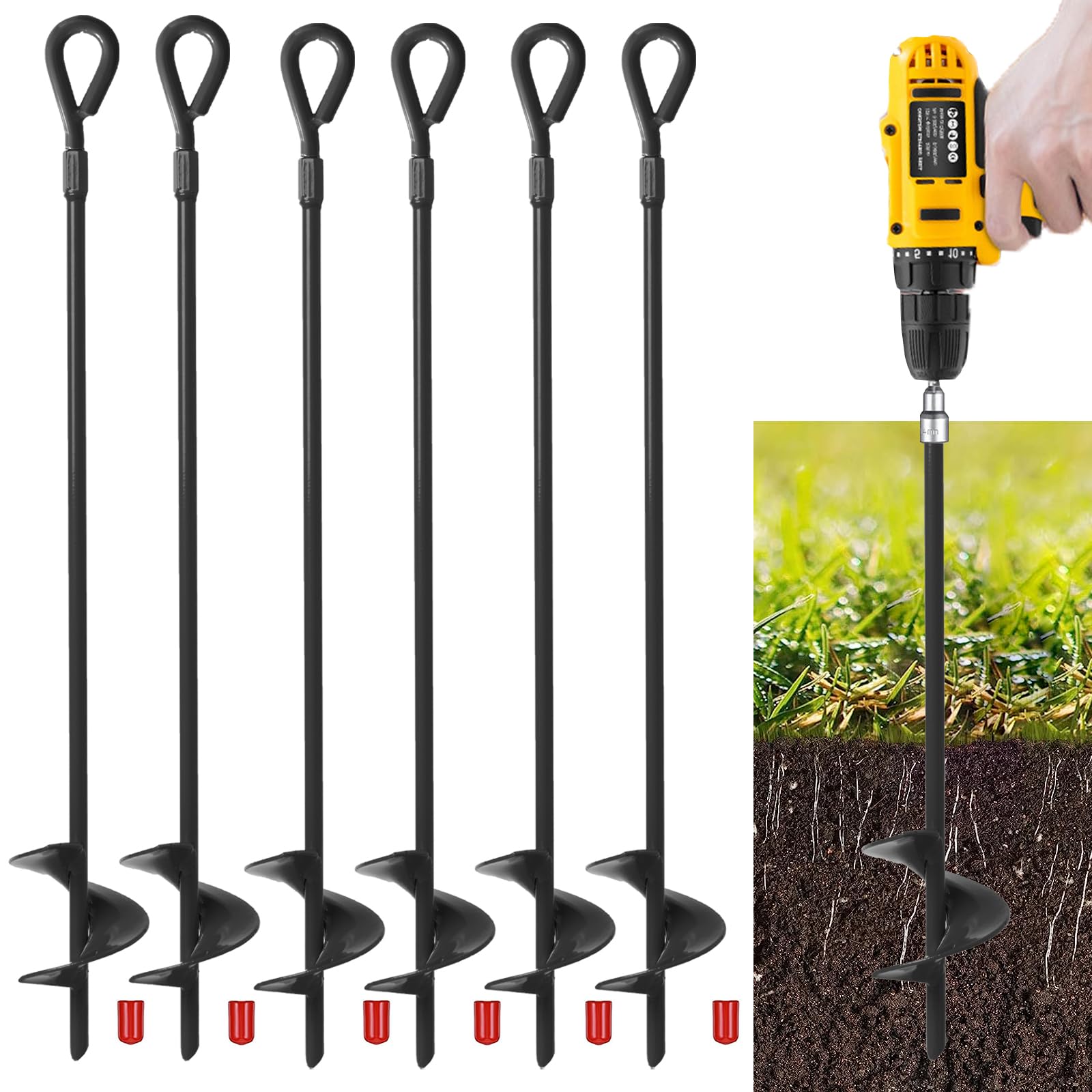 PDDYIER 18" Ground Anchors Kit 6pcs, Heavy Duty Screw in Earth Auger ...