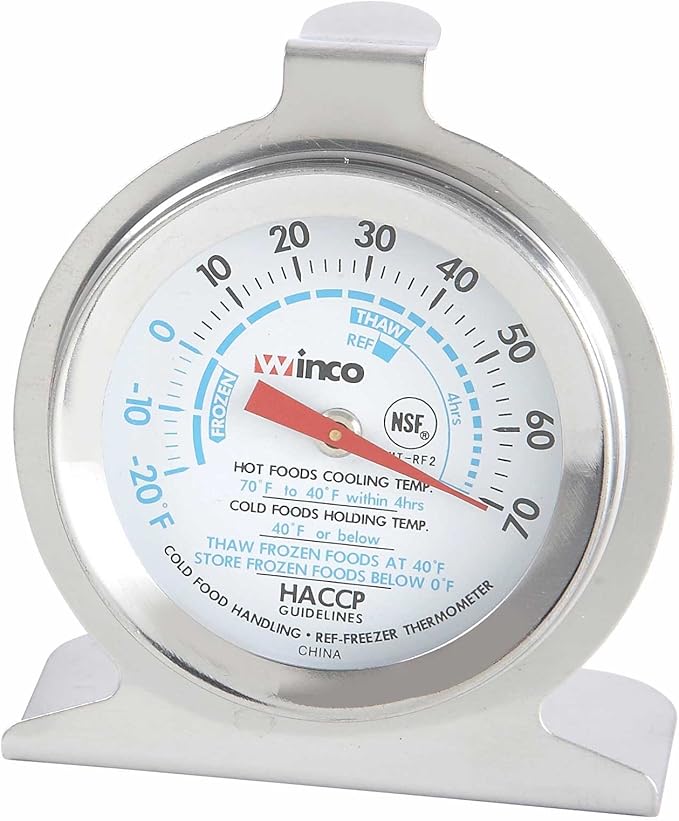 Winco Termómetro para refrigerador/congelador con gancho y base de ...
