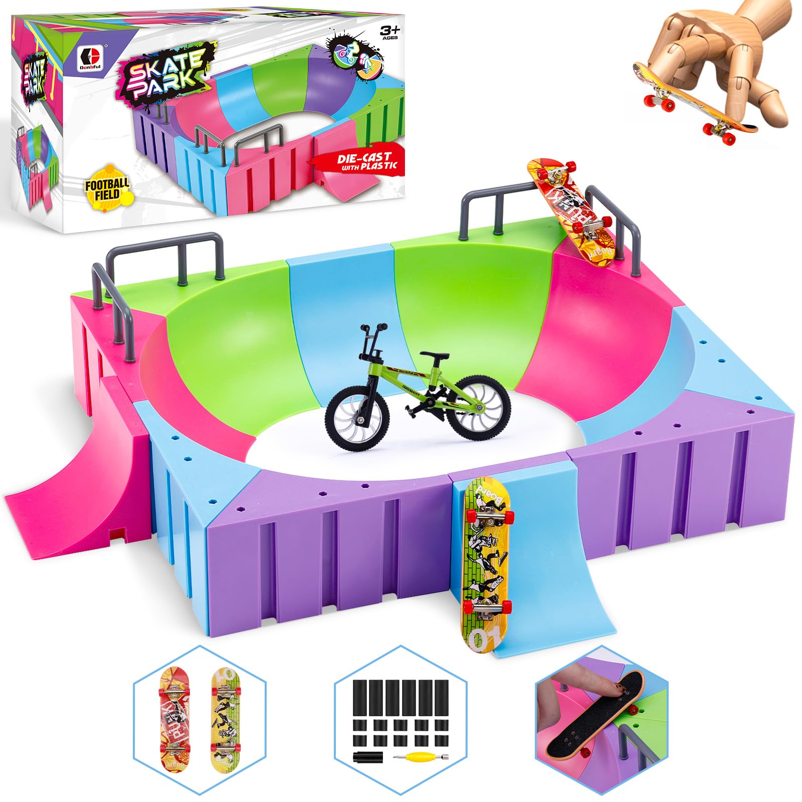 Fingerboard Skate Park Kit,12-in-1 Bigger Finger Skateboard Ramp Set ...