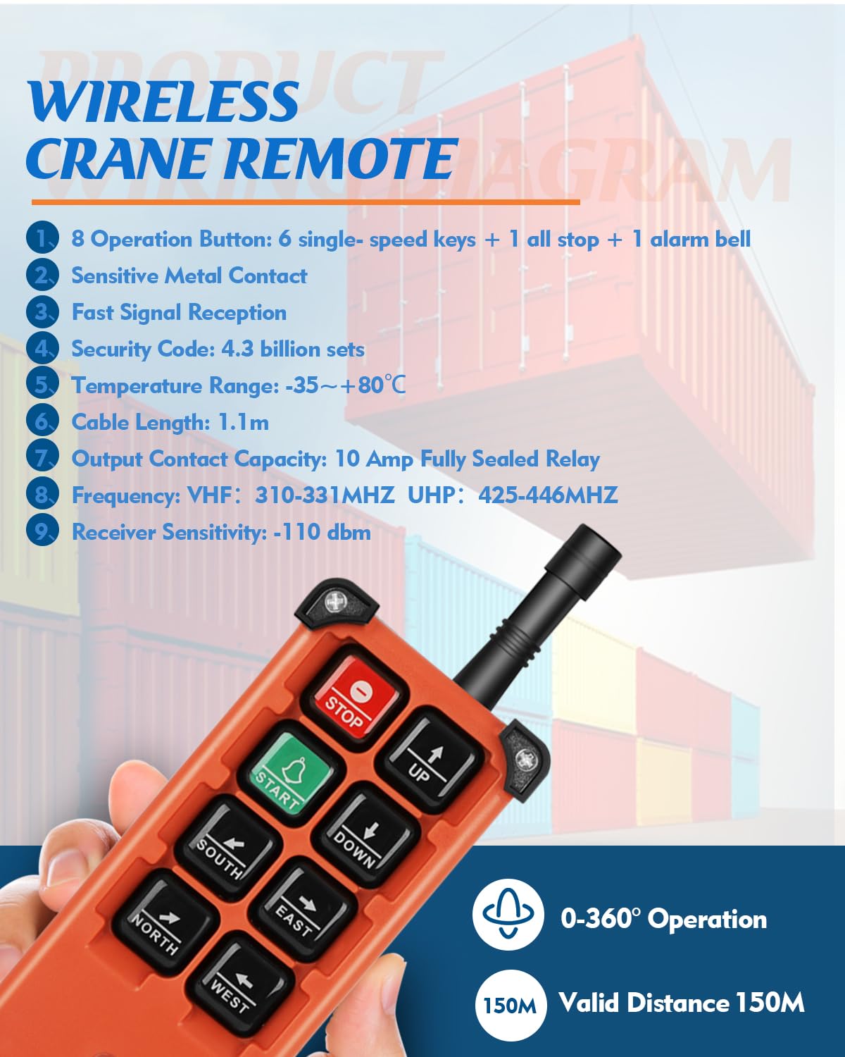 Mua FAHKNS Wireless Industrial Crane Remote Control 8 Button Switch DC ...