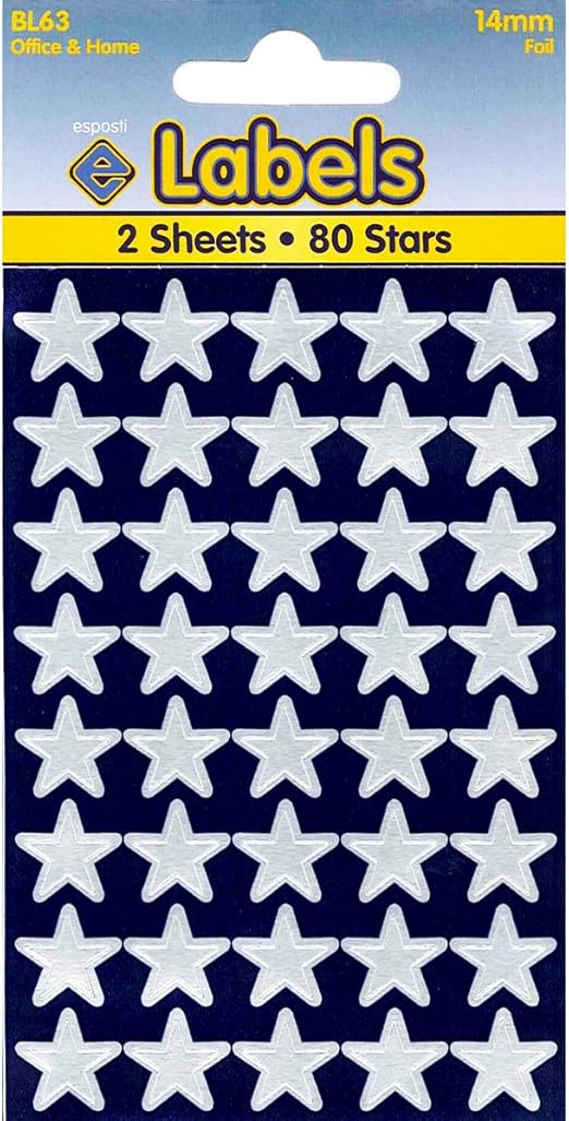 Silver Stars Large Stickers 14mm: Amazon.co.uk: Office Products