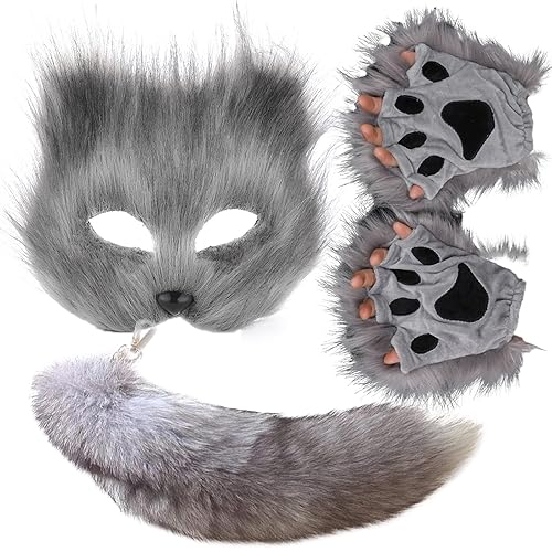 Valpeak Therian Mask and Tail Set for Girls Halloween Cat Mask Tail ...
