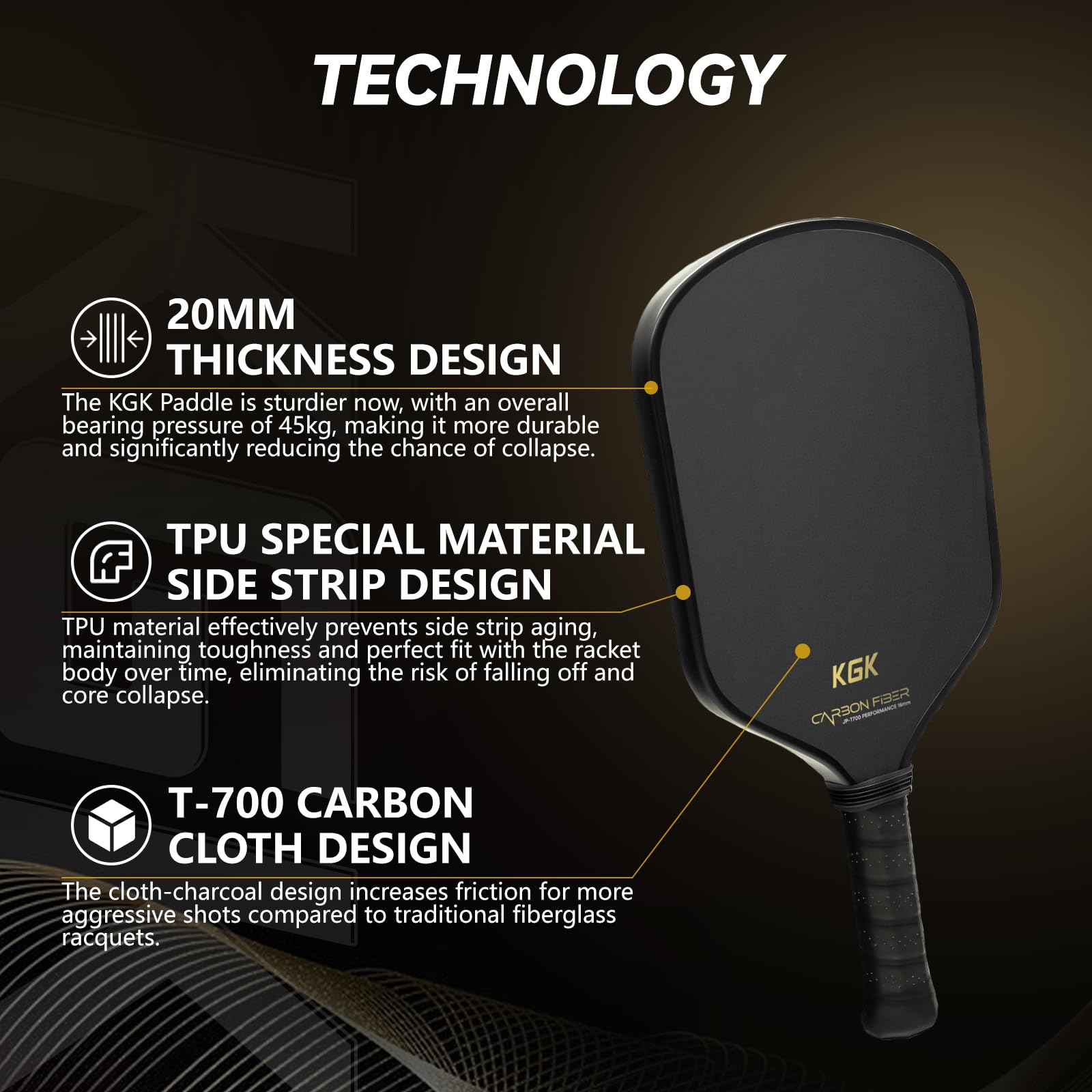 Mua JP-T700 Carbon Fiber Pickleball Paddle, 16mm Polypropylene ...