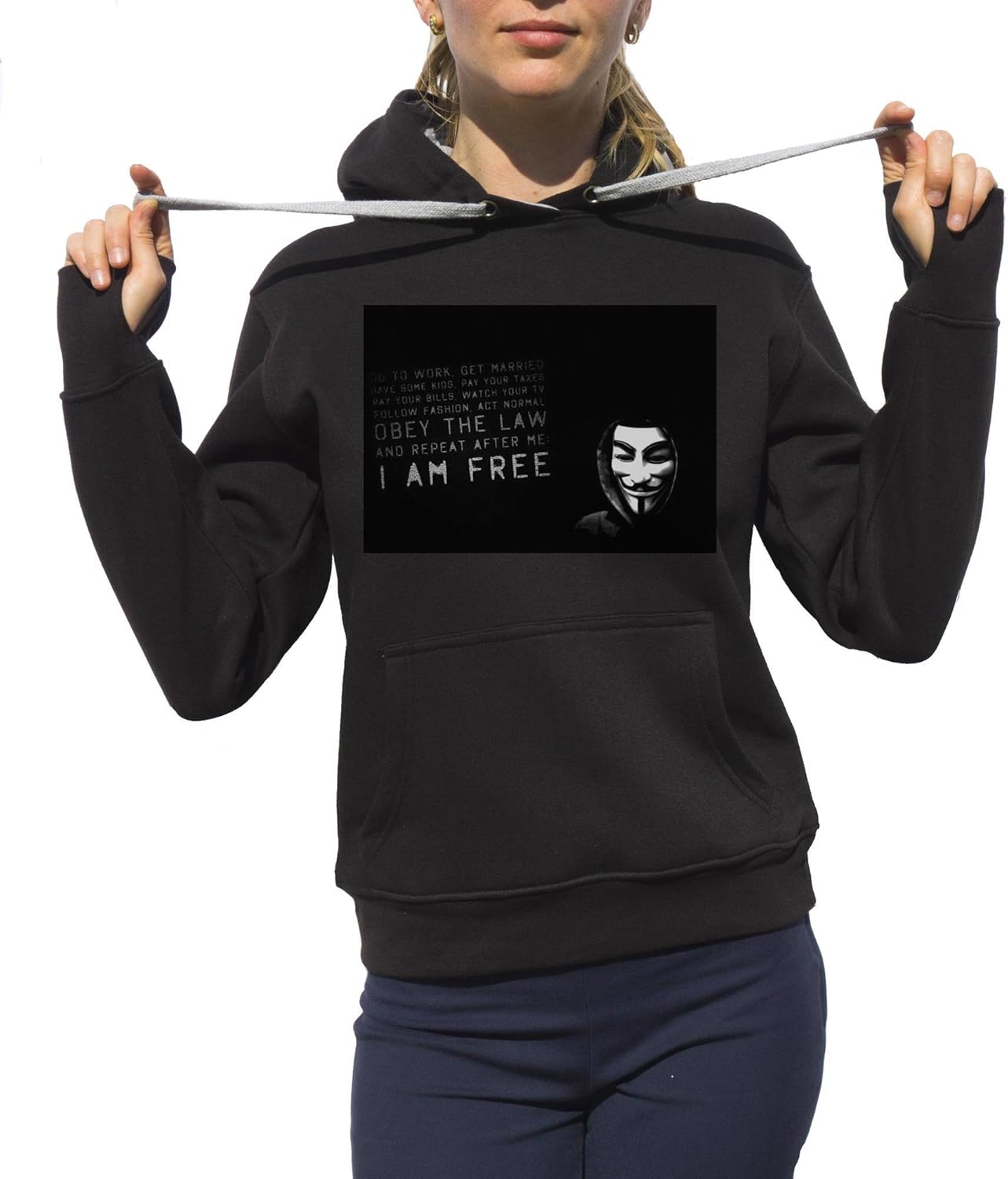 Anonymous Free Man Women Hoodie Black: Amazon.co.uk: Clothing