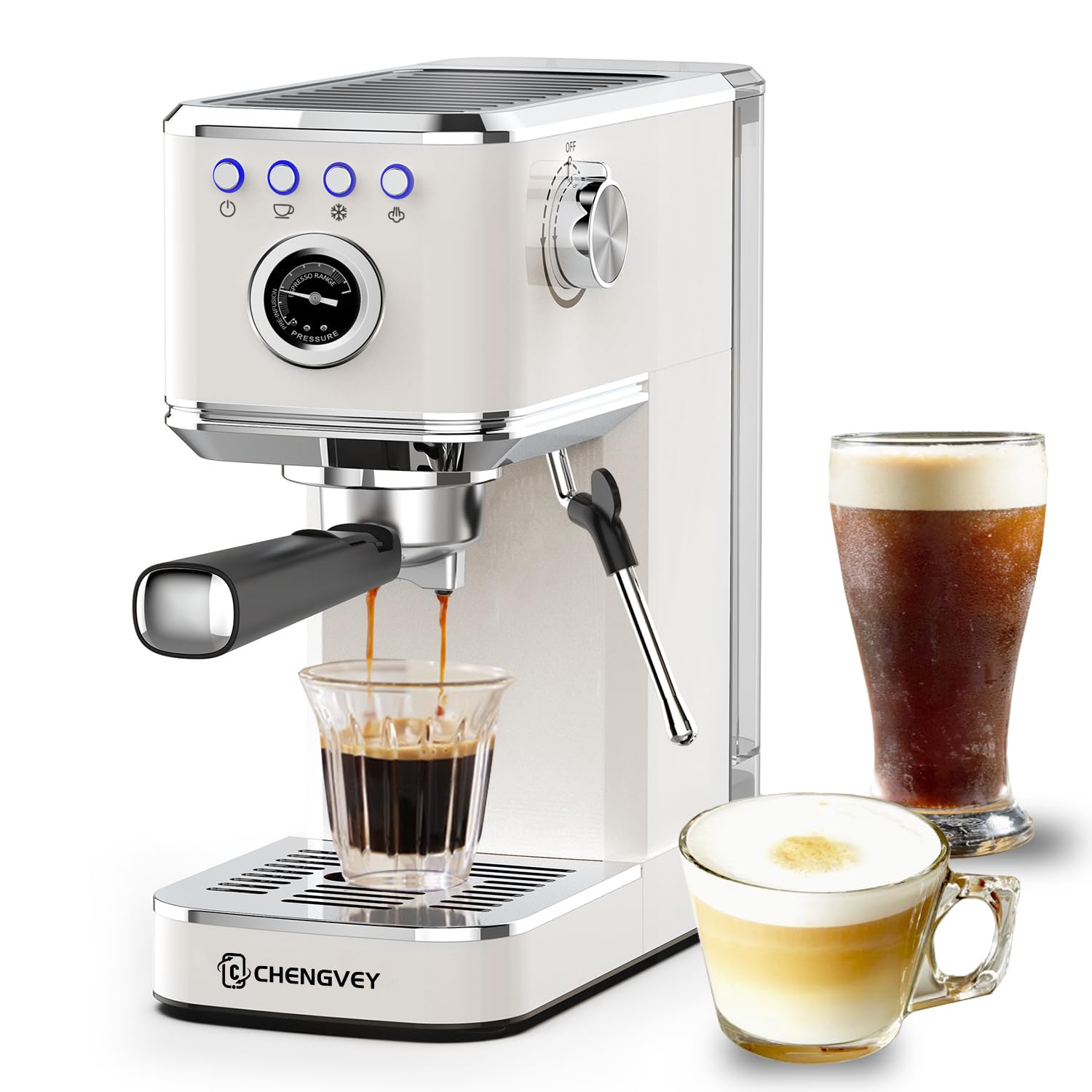 C CHENGVEY Stainless Steel Espresso Machine 20 Bar, Iced Coffee Maker ...