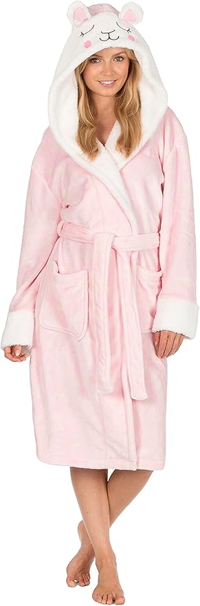 Ladies Womens Animal Hooded Robe Dressing Gown Winter Warm Cosy Fleece ...