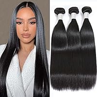 Amazon.com : 10A Straight Bundles Human Hair 16 18 20 Inch Brazilian Straight Human Hair Bundles ...