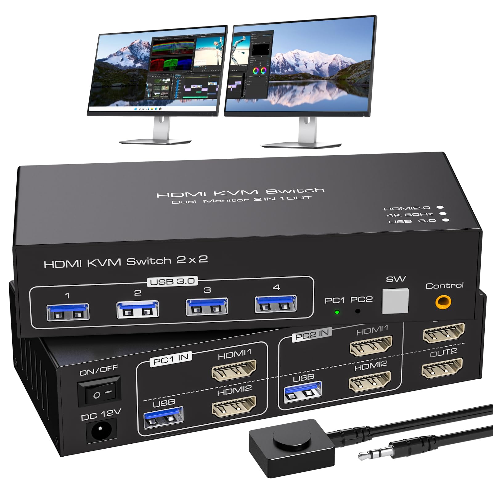 SPSWHD HDMI KVM Switch 2 Monitors 2 Computers 4K60Hz USB 3.0 KVM Switch ...