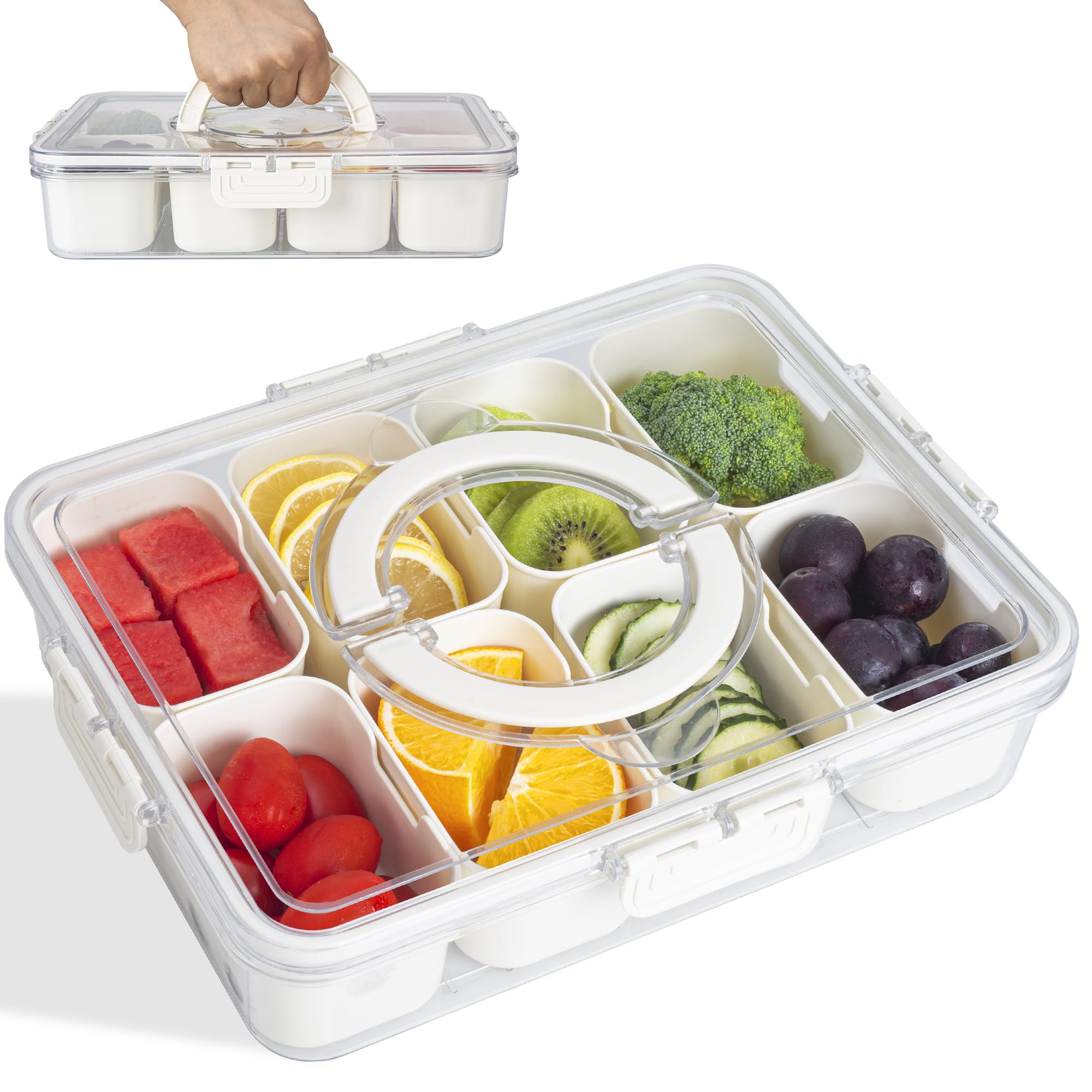 FEIOOD Divided Serving Tray with Lid and Handle, Snackle Box Snack ...