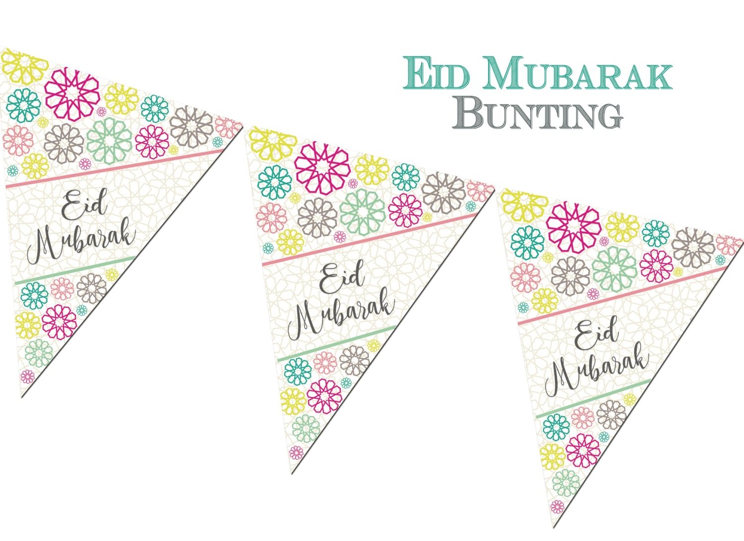 Happy Eid Mubarak Bunting Party Flags Decorations (Geometric Zelige ...